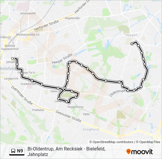 n9 Route: Fahrpläne, Haltestellen & Karten - Bi-Heepen, Alter Postweg ...