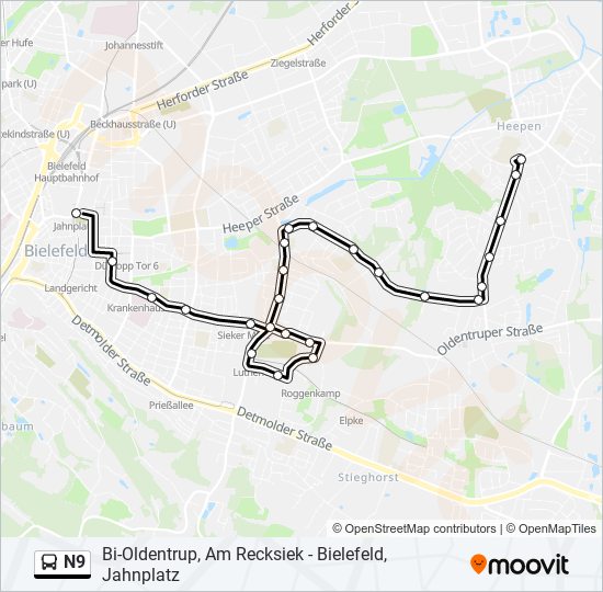 n9 Route: Schedules, Stops & Maps - Bielefeld, Jahnplatz (Updated)