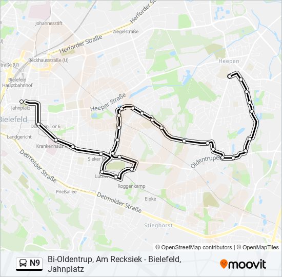 n9 Route: Fahrpläne, Haltestellen & Karten - Bi-Heepen, Alter Postweg ...