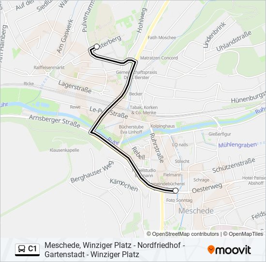 c1 Route: Schedules, Stops & Maps - Meschede, Pulverturm/Gymnasium ...