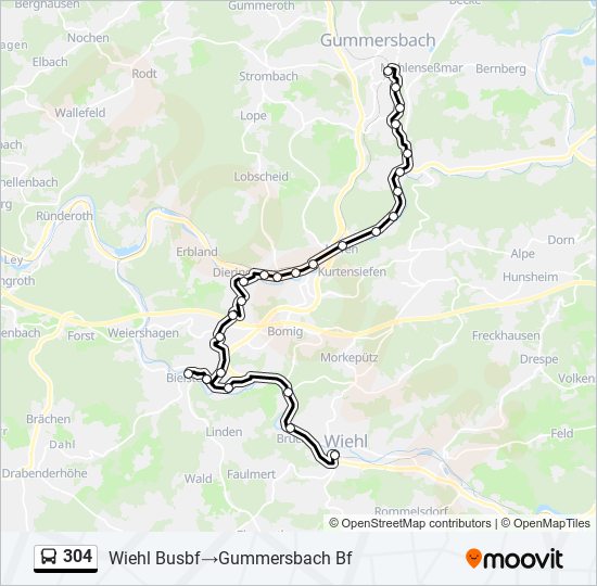 304 Route: Schedules, Stops & Maps - Wiehl Busbf‎→Gummersbach Bf (Updated)