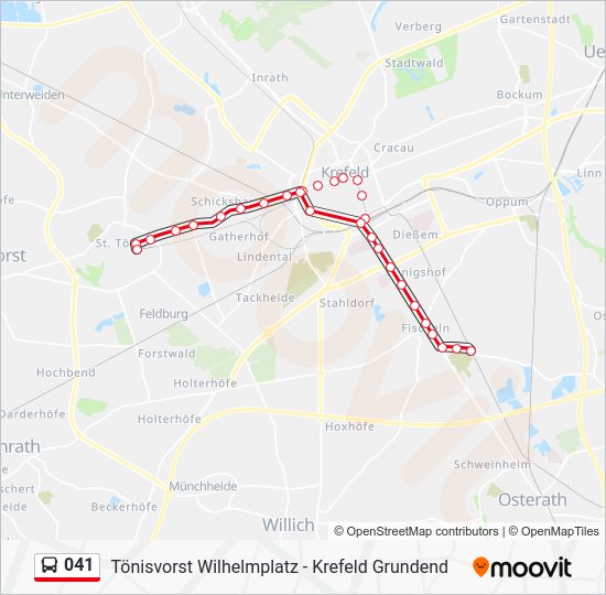041 Route: Fahrpläne, Haltestellen & Karten - Tönisvorst Wilhelmplatz ...
