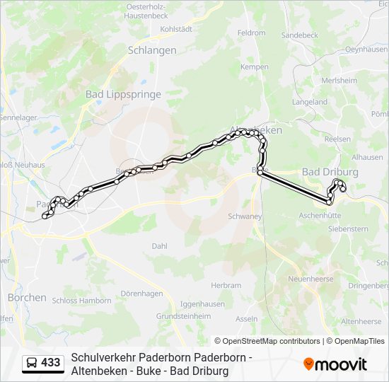 433 Route: Fahrpläne, Haltestellen & Karten - Paderborn Hbf Bstg B ...