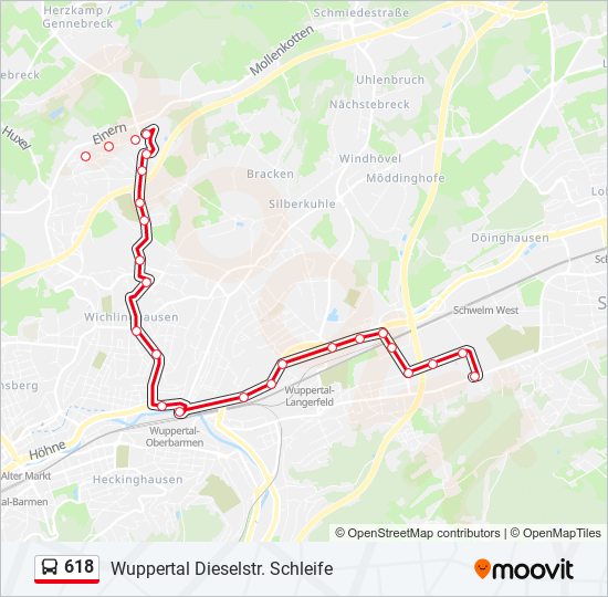 618 Route: Schedules, Stops & Maps - Wuppertal Dieselstr. Schleife ...