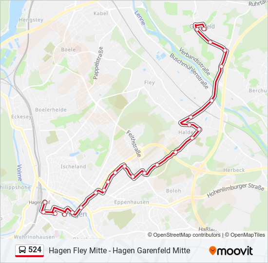 524 Route: Fahrpläne, Haltestellen & Karten - Hagen Hauptbahnhof ...