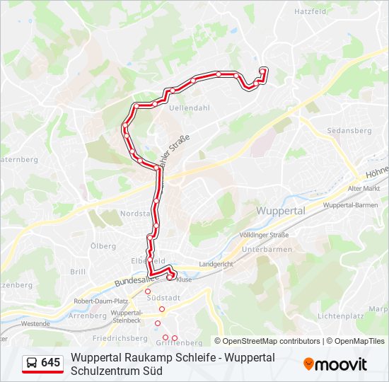 645 Route: Fahrpläne, Haltestellen & Karten - Wuppertal Raukamp ...