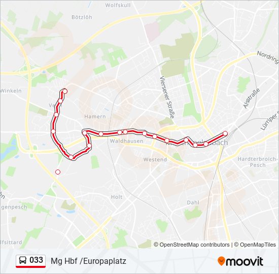 033 Route: Fahrpläne, Haltestellen & Karten - Mg Hbf /Europaplatz ...