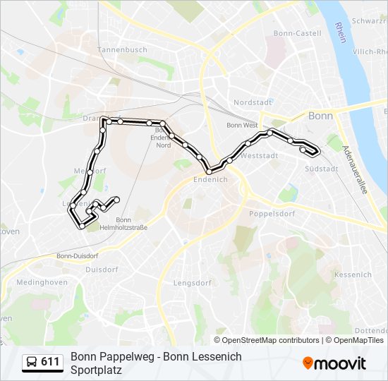 611 Route: Schedules, Stops & Maps - Bonn Hbf‎→Bonn Lessenich ...