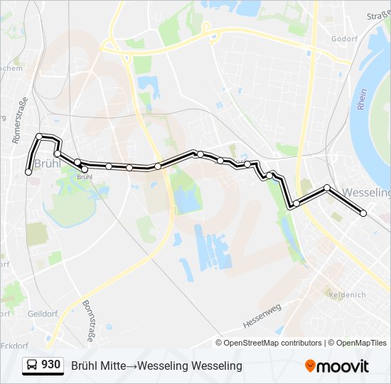 930 Route: Schedules, Stops & Maps - Brühl Mitte‎→Wesseling Wesseling ...