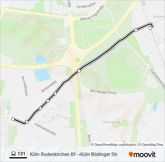 131 Route: Schedules, Stops & Maps - Köln Rodenkirchen Bf‎→Köln ...