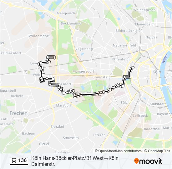 136 Route: Schedules, Stops & Maps - Köln Hans-Böckler-Platz/Bf West‎→ ...