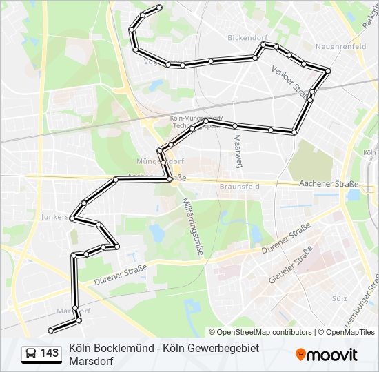 143 Route: Schedules, Stops & Maps - Köln Kolkrabenweg‎→Köln Badische ...