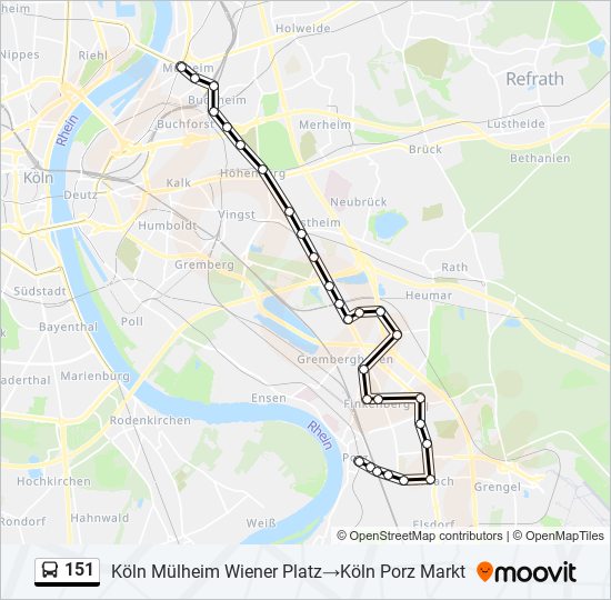 151 Route: Schedules, Stops & Maps - Köln Mülheim Wiener Platz‎→Köln ...