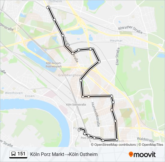 151 Route: Schedules, Stops & Maps - Köln Porz Markt‎→Köln Ostheim ...