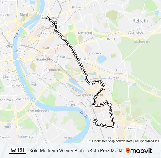 151 Route: Schedules, Stops & Maps - Köln Mülheim Wiener Platz‎→Köln ...