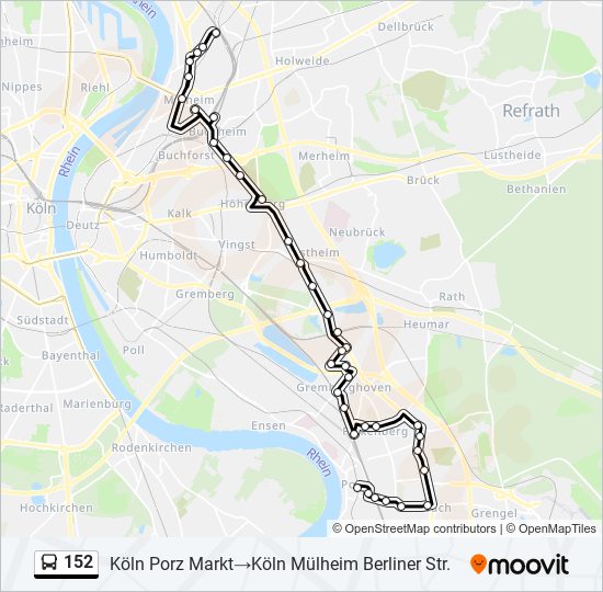 152 Route: Schedules, Stops & Maps - Köln Porz Markt‎→Köln Mülheim ...