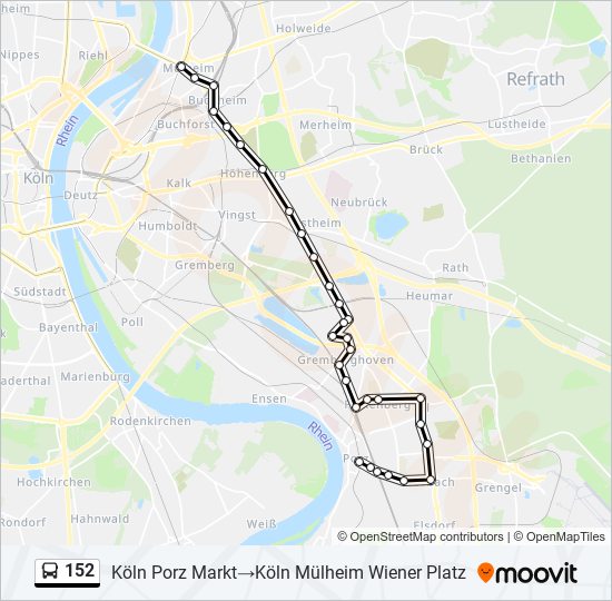 152 Route: Schedules, Stops & Maps - Köln Porz Markt‎→Köln Mülheim ...