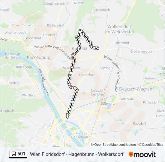 501 Route: Fahrpläne, Haltestellen & Karten - Großebersdorf Hauptplatz ...