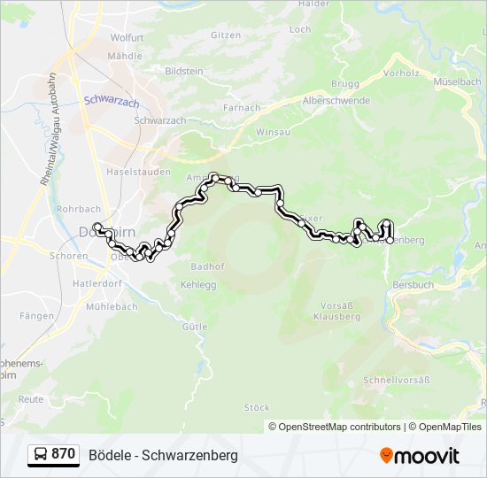 870 Route: Fahrpläne, Haltestellen & Karten - Bödele - Schwarzenberg ...