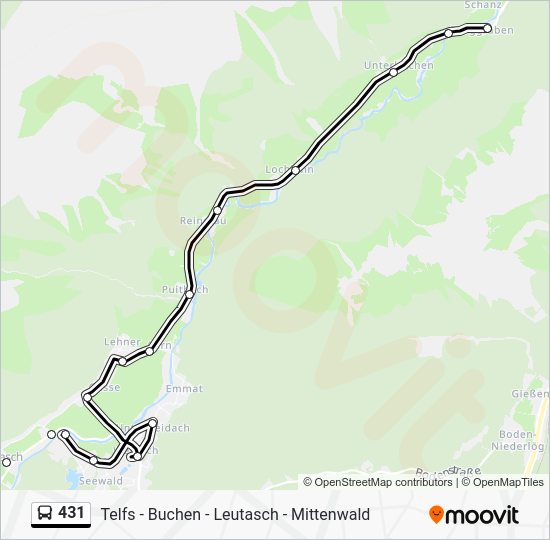 431 Route: Fahrpläne, Haltestellen & Karten - Leutasch Burggraben Gh ...