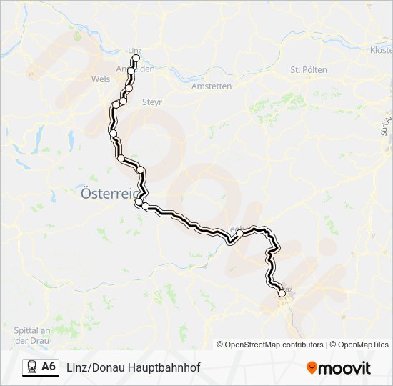 A6 Route: Fahrpläne, Haltestellen & Karten - Linz/Donau Hauptbahnhof ...