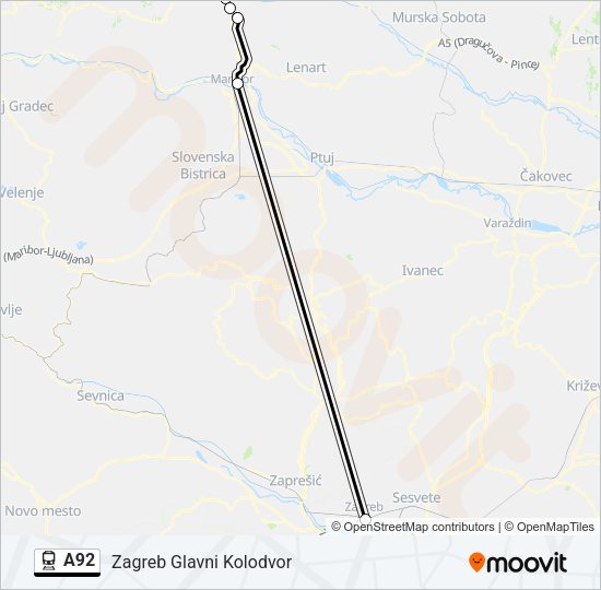 a92 Route: Fahrpläne, Haltestellen & Karten - Zagreb Glavni Kolodvor ...
