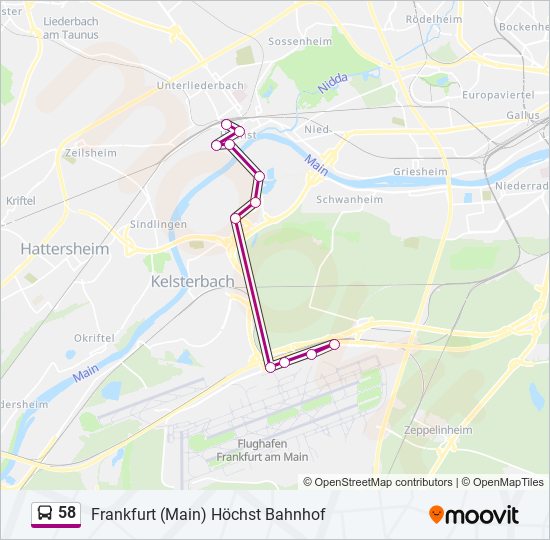 58 Route: Schedules, Stops & Maps - Frankfurt (Main) Höchst Bahnhof ...