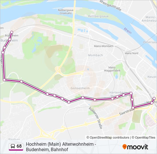 68 Route: Fahrpläne, Haltestellen & Karten - Budenheim, Bahnhof ...