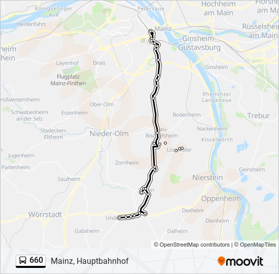 660 Route: Fahrpläne, Haltestellen & Karten - Mainz, Hauptbahnhof ...