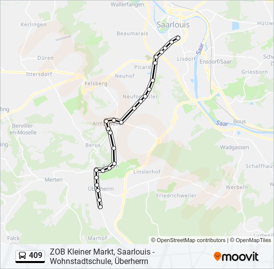 409 Route: Fahrpläne, Haltestellen & Karten - Schallerweg, Überherrn ...
