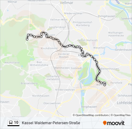 10 Route: Schedules, Stops & Maps - Kassel Waldemar-Petersen-Straße ...