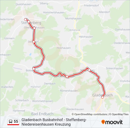 55 Route: Fahrpläne, Haltestellen & Karten - Gladenbach Busbahnhof ...