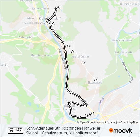147 Route: Schedules, Stops & Maps - Schulzentrum, Kleinblittersdorf ...