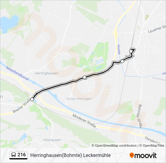 216 Route: Schedules, Stops & Maps - Herringhausen(Bohmte) Leckermühle ...