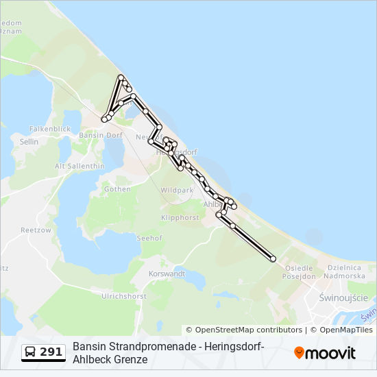 291 Route: Fahrpläne, Haltestellen & Karten - Heringsdorf-Ahlbeck Grenze