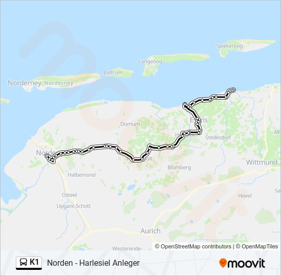 k1 Route: Fahrpläne, Haltestellen & Karten - Neuharlingersiel Anleger ...