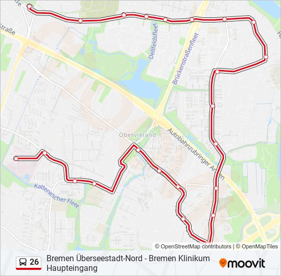 26 Route: Fahrpläne, Haltestellen & Karten - Huckelriede / N9 Neue Vahr ...