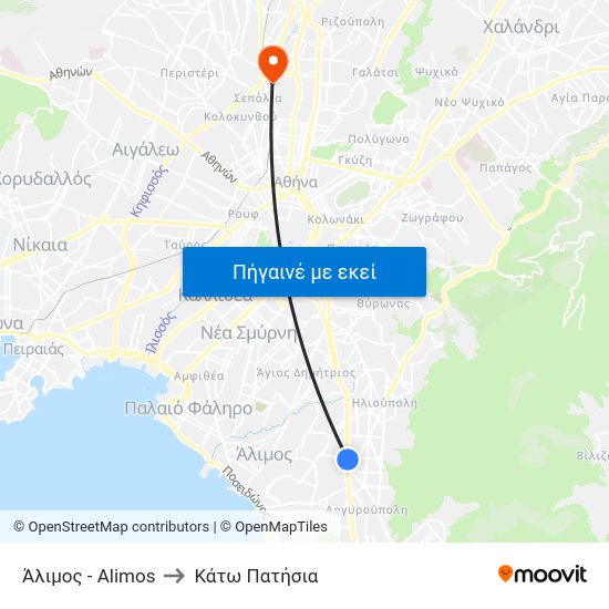 Άλιμος - Alimos έως Κάτω Πατήσια με τη δημόσια συγκοινωνία