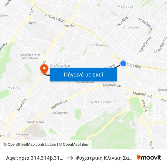 Αφετηρια 314,314β,314γ,319 (Στ. Δουκ. Πλακεντιασ), Αθήνα έως Ψυχιατρικη ...