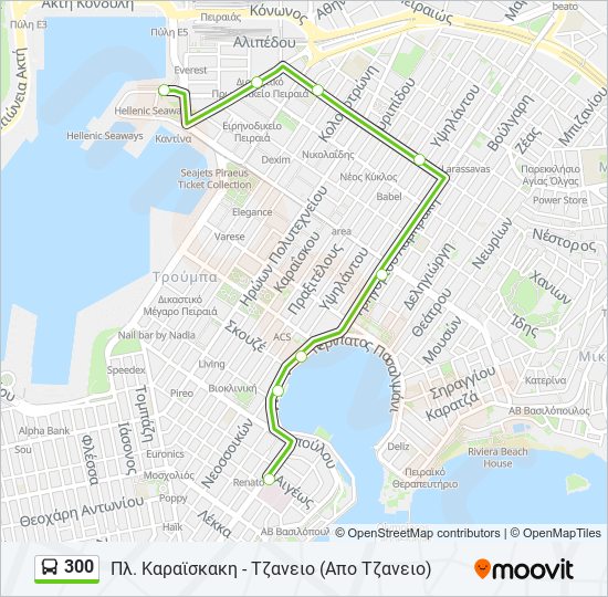 300 Route: Schedules, Stops & Maps - Πλ. Καραϊσκακη - Τζανειο [Απο ...