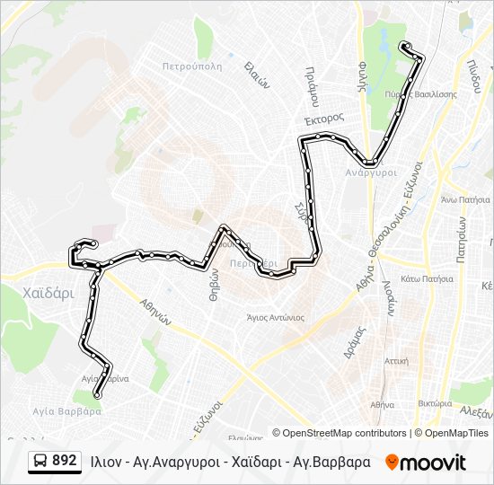 892 Διαδρομή: Δρομολόγια, Στάσεις & Χάρτες - Ιλιον - Αγ.Αναργυροι ...