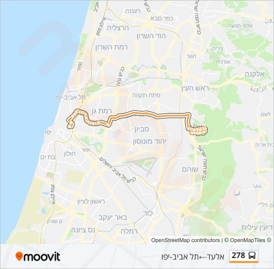 278 Route: Schedules, Stops & Maps - אלעד‎→תל אביב-יפו (Updated)