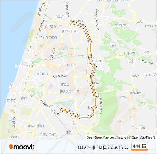 קו 444: לוח זמנים, תחנות ומפות - נמל תעופה בן גוריון‎←‏רעננה (מעודכן)