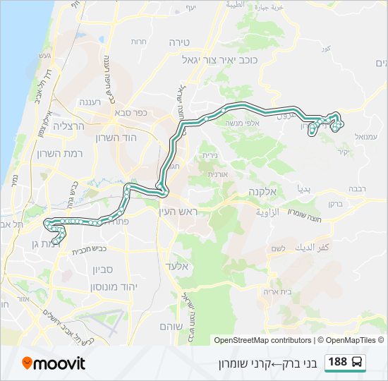 188 Route: Schedules, Stops & Maps - בני ברק‎→קרני שומרון (Updated)