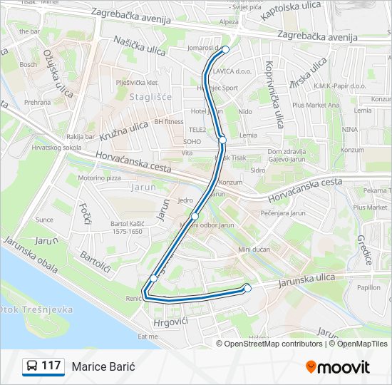 Ruta 117: Rasporedi, stanice i karte - Marice Barić (Ažurirano)