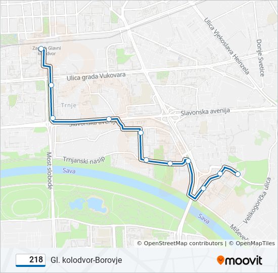 Ruta 218: Rasporedi, stanice i karte - Gl.Kolodvor (Ažurirano)