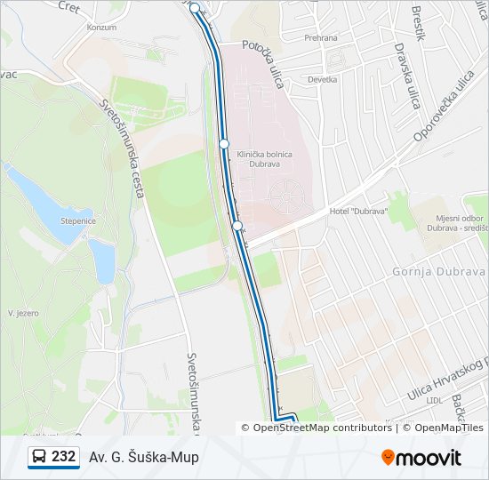 Ruta 232: Rasporedi, stanice i karte - Av. G. Šuška-Mup (Ažurirano)