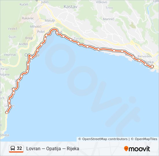 32 Route: Schedules, Stops & Maps - Lovran — Opatija — Rijeka (Updated)