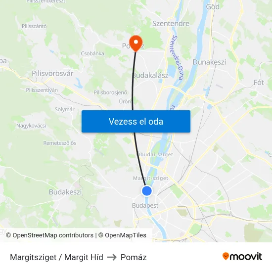 Tömegközlekedéssel Margitsziget / Margit Híd - Pomáz felé