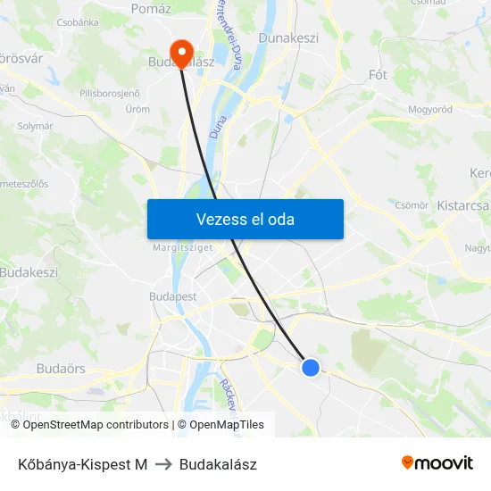 Tömegközlekedéssel Kőbánya-Kispest M - Budakalász felé